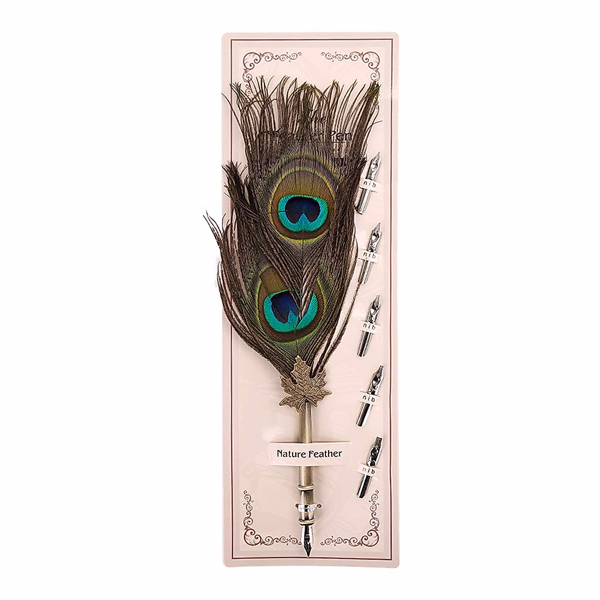 RUIXIA Vintage Feather Dip Pen Antique Calligraphy Handmade Quill Set Writing Ink with 5 Replacement Nibs for Christmas Birthday Wedding Anniversary Halloween Thanksgiving