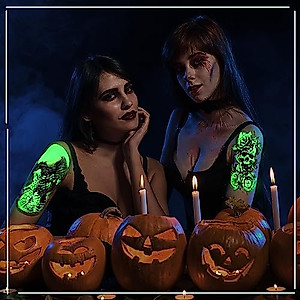 24 Sheets Glow in the Dark Temporary Tattoo Wolf Flower Luminous Fake Tattoos for Adults Men Women Kids Tiny Halloween Tattoo Stickers Neon Rave Festival Accessory Glow Party Supplies Decorations