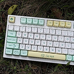 PBT Cat White Cyan Keycaps Set XDA Profile 130 Keys Custom Dye-Sub Cute Keyboard Keycaps for 60% 65% 70% 100% Cherry Gateron MX Switches Mechanical Keyboards