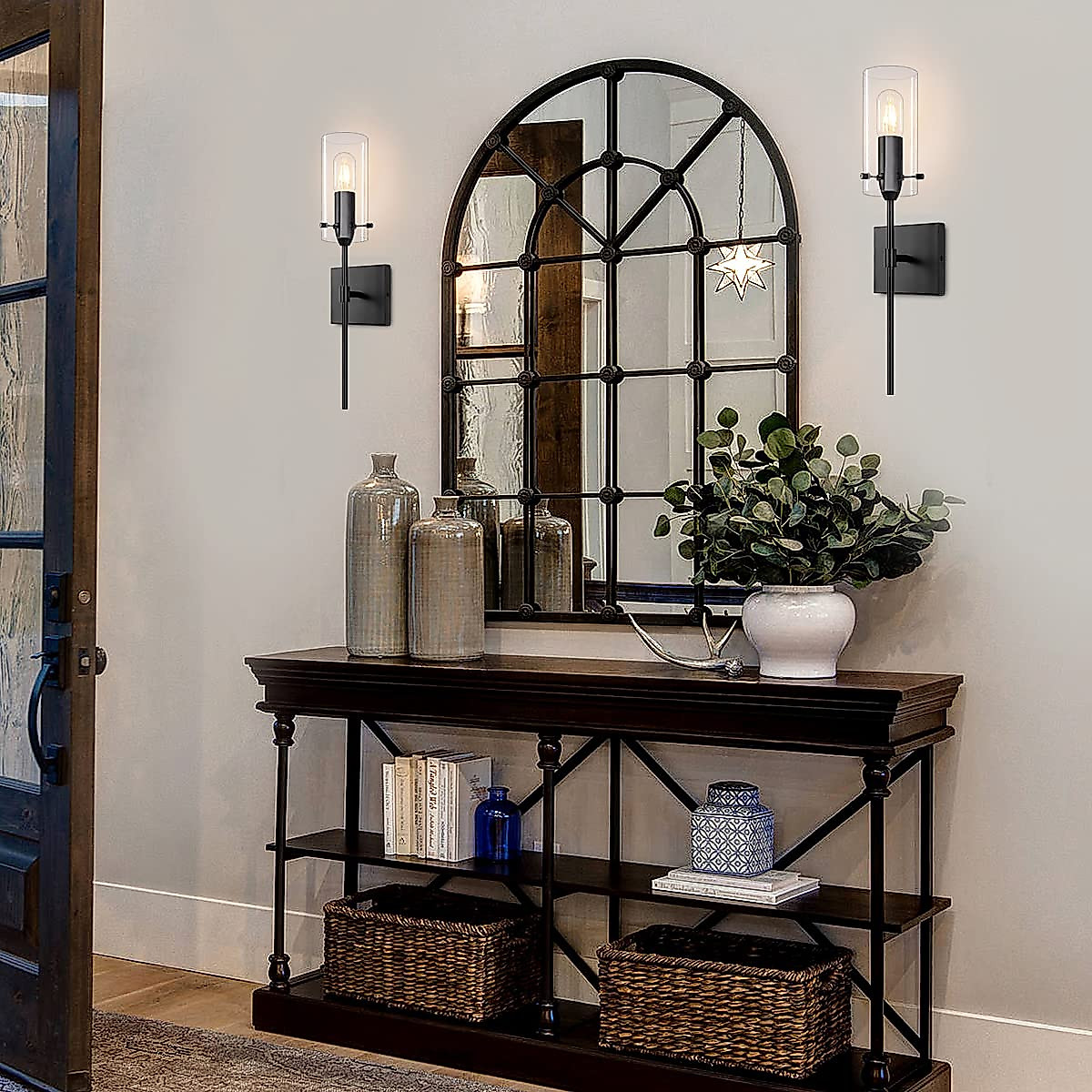 ZSMIHDOH Modern Wall Sconces Set of 2, Black Bathroom Vanity Light, Indoor Wall Sconces for Bedroom Living Room Hallway (Black - 2 Pack)