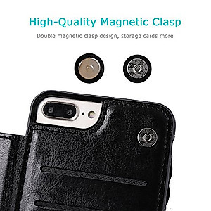 OT ONETOP iPhone 7 Plus iPhone 8 Plus Wallet Case with Card Holder, Premium PU Leather Kickstand Card Slots Case,Double Magnetic Clasp and Durable Shockproof Cover 5.5 Inch(Black)