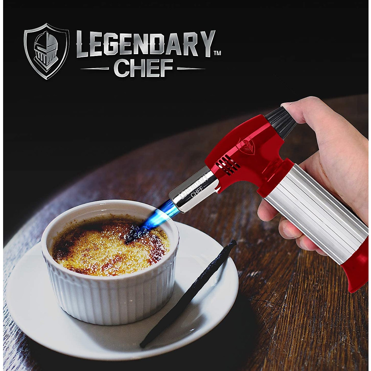 Culinary Cooking Torch - Kitchen Food Torch for Creme Brulee, Baking, Desserts and Searing- Butane Torch Lighter, Blow Torch for Cooking with Lock and Adjustable Flame (Butane Gas Not Included) Red