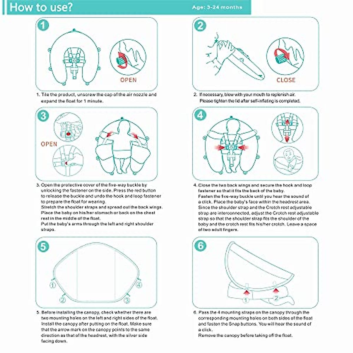 Mambobaby Newest Compressible Folding Baby Self-Inflating Float with Sun Canopy – Blue