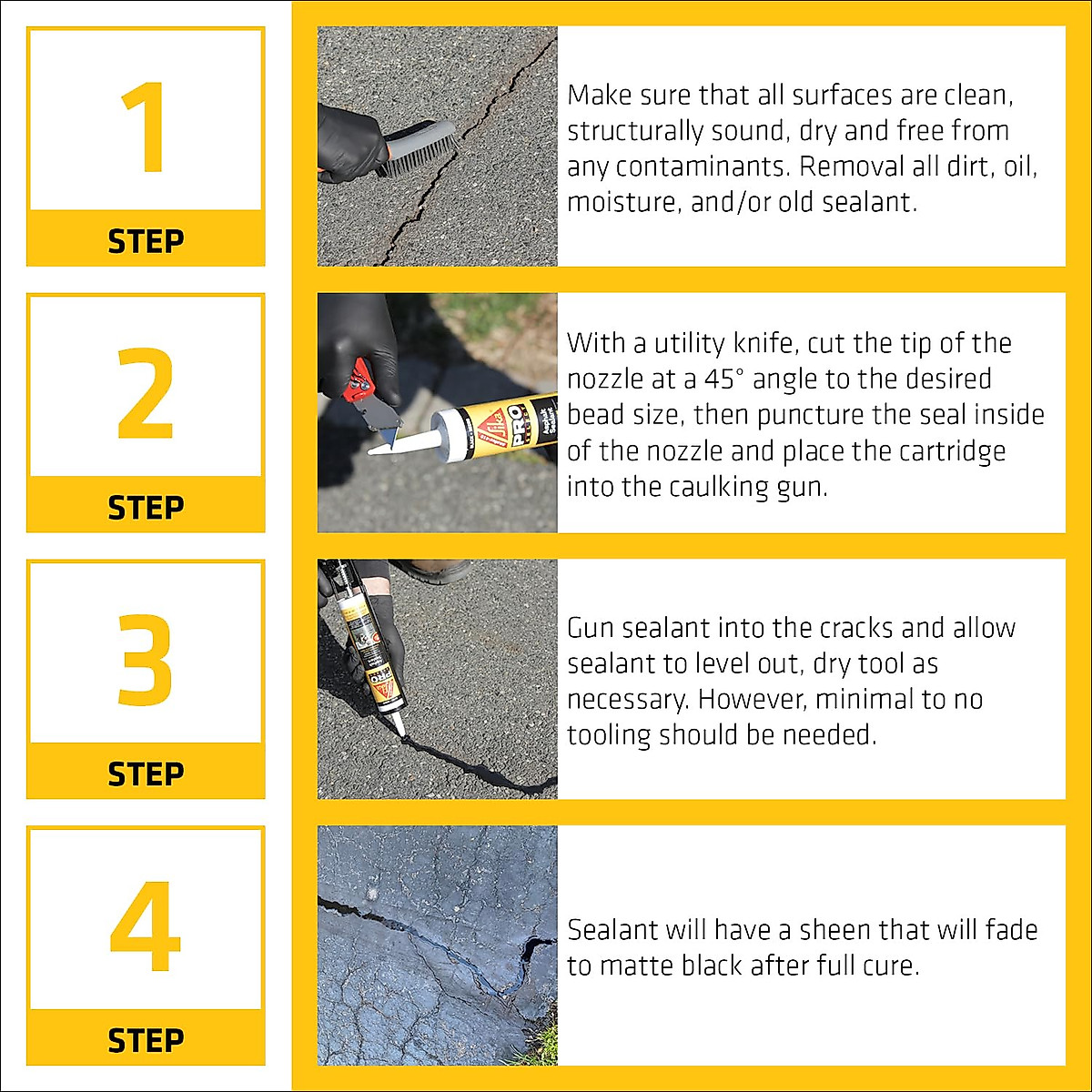 Sikaflex-410 Asphalt Sealant, Black, self-Leveling Hybrid sealant for Filling Cracks, for Private Asphalt driveways, roadways, Pavement, 9 fl.oz. Cartridge