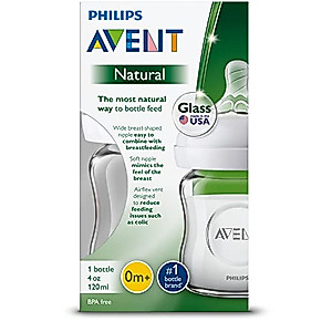 Philips AVENT Natural Glass Baby Bottle, Clear, 4 Oz