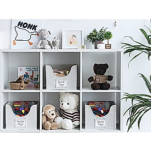 StorageWorks Closet Storage Bins, Open Front Cube Storage Bins with Cutout Window and 2 Handles, Foldable Fabric Clothes Organizer, Gray and White Stripes, 2-Pack