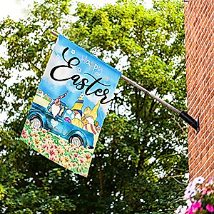 Tatuo 2 Pieces Easter Garden Flag 12 x 18 Inch Double Sided Burlap Yard Flags Holiday Rabbit Gnome House Flag Egg Spring Decorative Flag for Outdoor Decoration