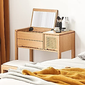 LINKIO Chests of Drawers Vanity Desk Flip Dressing Table with 2 Drawers and Mirror Bedroom Closet Supplement Furniture