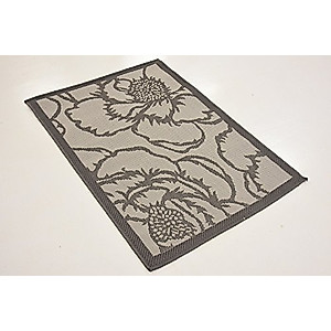 Unique Loom Botanical Collection Floral, Bohemian, Border, Coastal, Indoor and Outdoor Area Rug, 2 ft 2 in x 3 ft, Gray/Light Gray