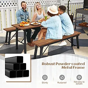 Tangkula Outdoor Folding Bench Set of 2, 55 Inches Long 2-3 Person Acacia Wood Backless Patio Dining Bench, No Assembly Weatherproof Camping Bench for Porch, Yard, Poolside, Balcony (Natural)