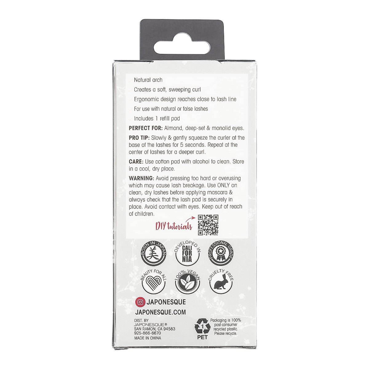 JAPONESQUE Midnight Lash Curler with Natural Arch for Sweeping Volume on Natural or False Lashes, Holds Curl for up to 8 Hours, Includes 1 Refill Pad