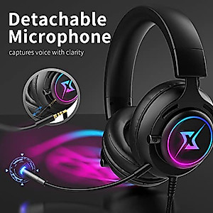 targeal Gaming Headset with Microphone - 7.1 Surround Sound/USB Wired/Detachable Microphone/Breathable Cushions - Gamer Headphone for PS5/ PS4/ Switch/PC/Laptop/Mac,with USB Type C Cable