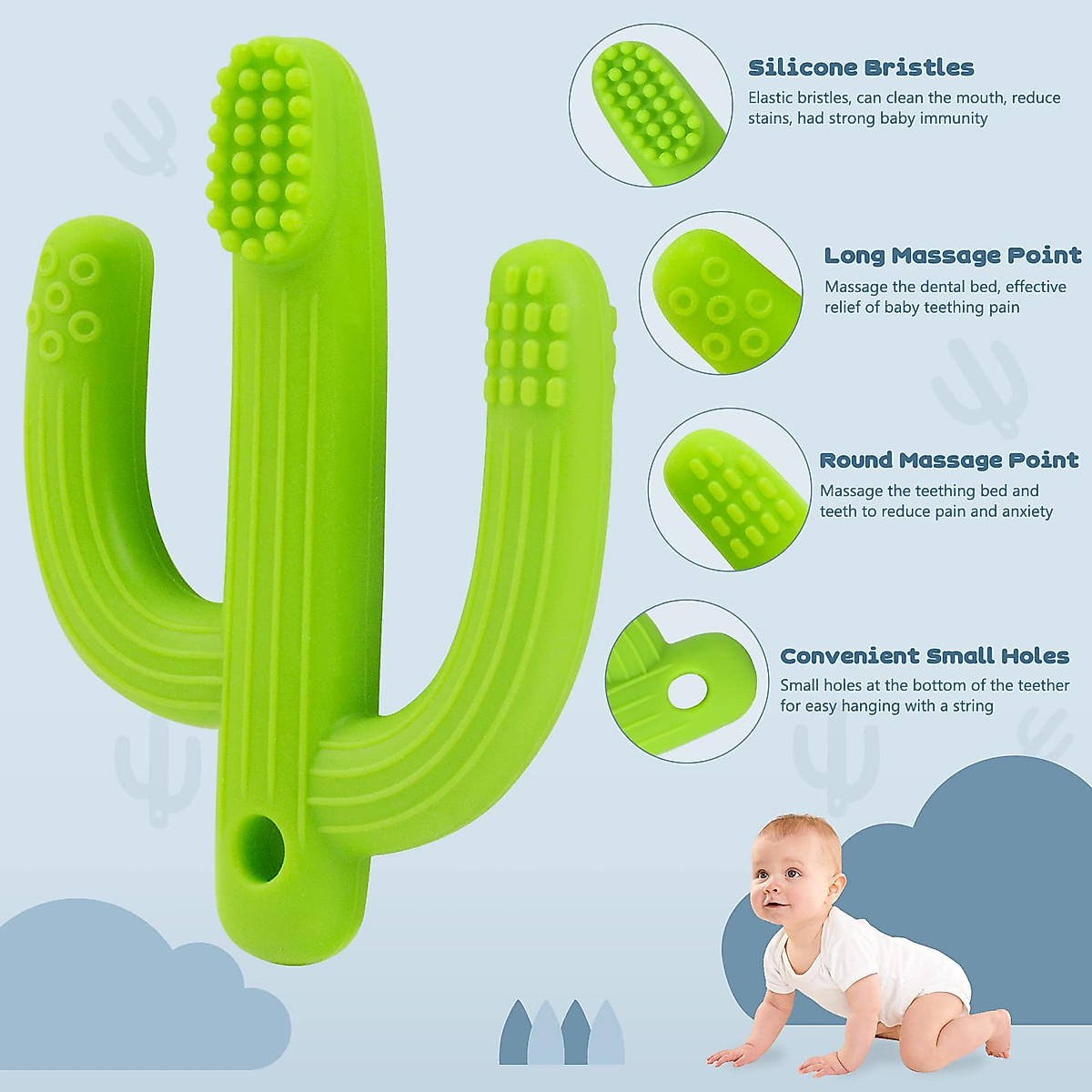 Silicone Baby Teething Toys Cold Frozen Teethers Toys Soothe Infant Baby Teething Relief Chew Toys, BPA Free Training Toothbrush for Babies 0-18 Months - Cactus and Snail