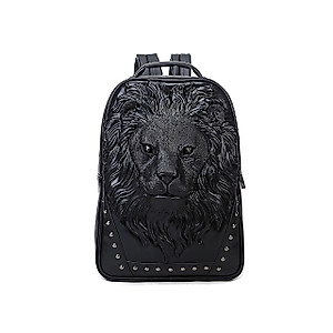 Berchirly Men Pu Leather Head Lion Schoolbag Backpack Hiking Travel Daypack Bag
