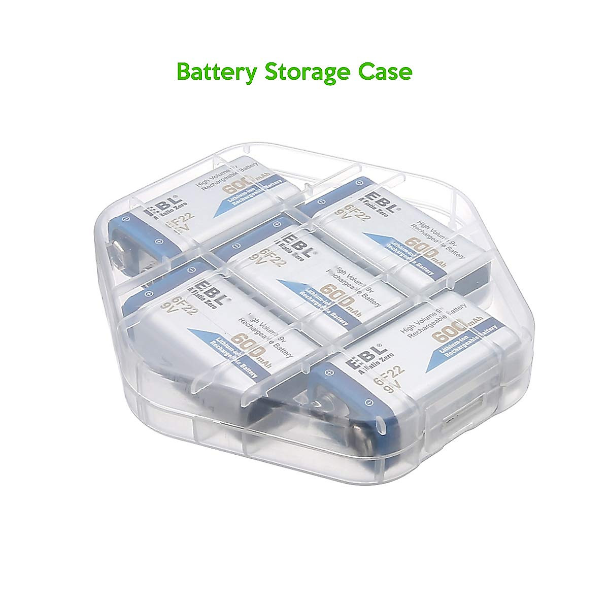 EBL 9V Rechargeable Batteries Lithium ion 9V 600mAh Batteries 600mAh (5 Packs) with 5 Bay 9V Battery Charger 2A Input for Smoke Alarm Detectors