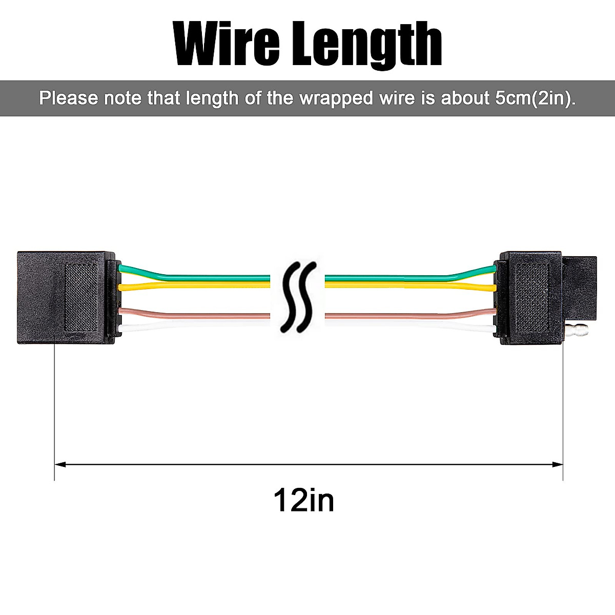 CZC AUTO 4 Pin Trailer Light Wire Harness Extension 18 Gauge 4-Way Flat Wiring Connector, 1ft, for Trailer Boat Car RV Truck