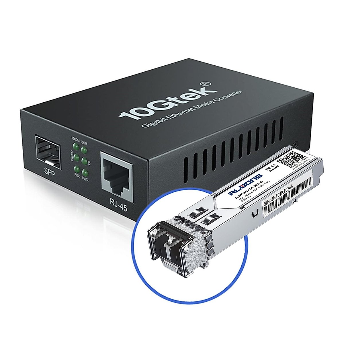 Gigabit Ethernet Media Converter, Multi-Mode Dual LC Fiber to Ethernet Converter with a 1000Base-SX Module, 1.25G Fiber to RJ45, 10/100/1000Base-Tx to 1000Base-SX, 850nm, MMF, up to 550m (1804ft)