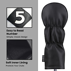 Majek Retro Golf Headcovers White Red and Black Vintage Leather Style 1 5 H Driver Fairway Wood and Hybrid Head Cover Classic Look