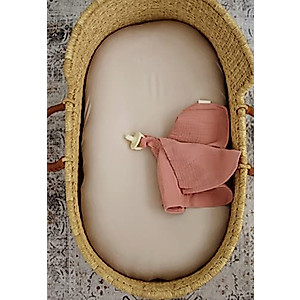 Marlowe & Co Organic Cotton Muslin Baby Blanket with Snap Closure, 100% Organic Cotton Muslin Lovey Blanket with Holder, Blanket Only (Peony)