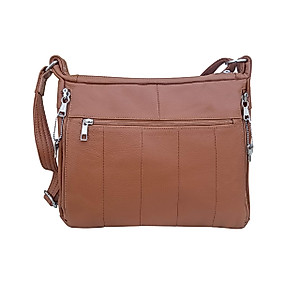 Leather Concealed Carry Crossbody Purse - YKK Locking CCW Ambidextrous Gun Bag Roma 7082, Light Brown One Size