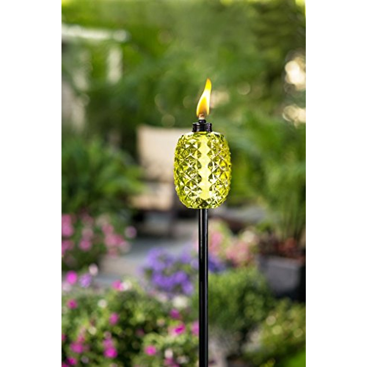 TIKI Green Brand Convertible Torch Glass Pineapple Outdoor Decorative Lighting for Lawn Patio Garden, 65 in, 1117095