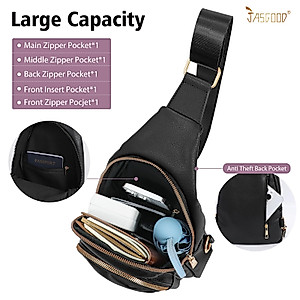 JASGOOD Sling Bag for Women Crossbody Leather Fanny Packs Chest Bag Sling Backpack for Fashion Travel,Black