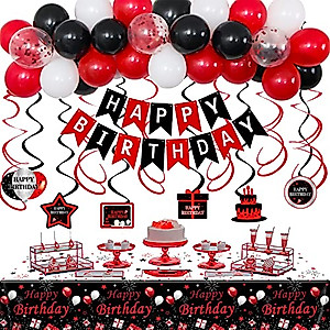 Red and Black Party Decorations, Birthday Decorations for Boys Girls Red Bady Party Supplies for Men Women BirthdayTablecloth Hanging Swirls Decor for 13th 15th 16th 18th 21st