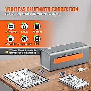 VEVOR Bluetooth Thermal Label Printer, Wireless Shipping Label Printer w/Automatic Label Recognition, Support Windows/MacOS/Linux/Chromebook/Android/iOS, Compatible with USPS, Amazon, Ebay, Etsy, etc