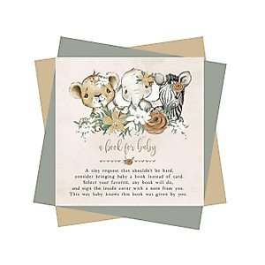 Flora Safari Books for Baby Shower Cards - 25 Pack - Cute Invitation Inserts for Girls - Bring a Book Instead of Cards Poem - Storybook Theme Ideas