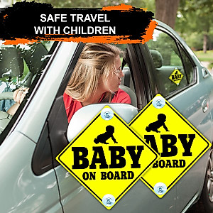 2 PC Baby on Board Sign - 5 x 5 Baby on Board Sticker for Cars - Baby on Board Suction Signs for Car - Baby in Car Sign - Funny Baby on Board Sign