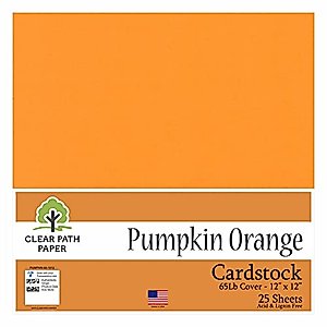 Pumpkin Orange Cardstock - 12 x 12 inch - 65Lb Cover - 25 Sheets - Clear Path Paper