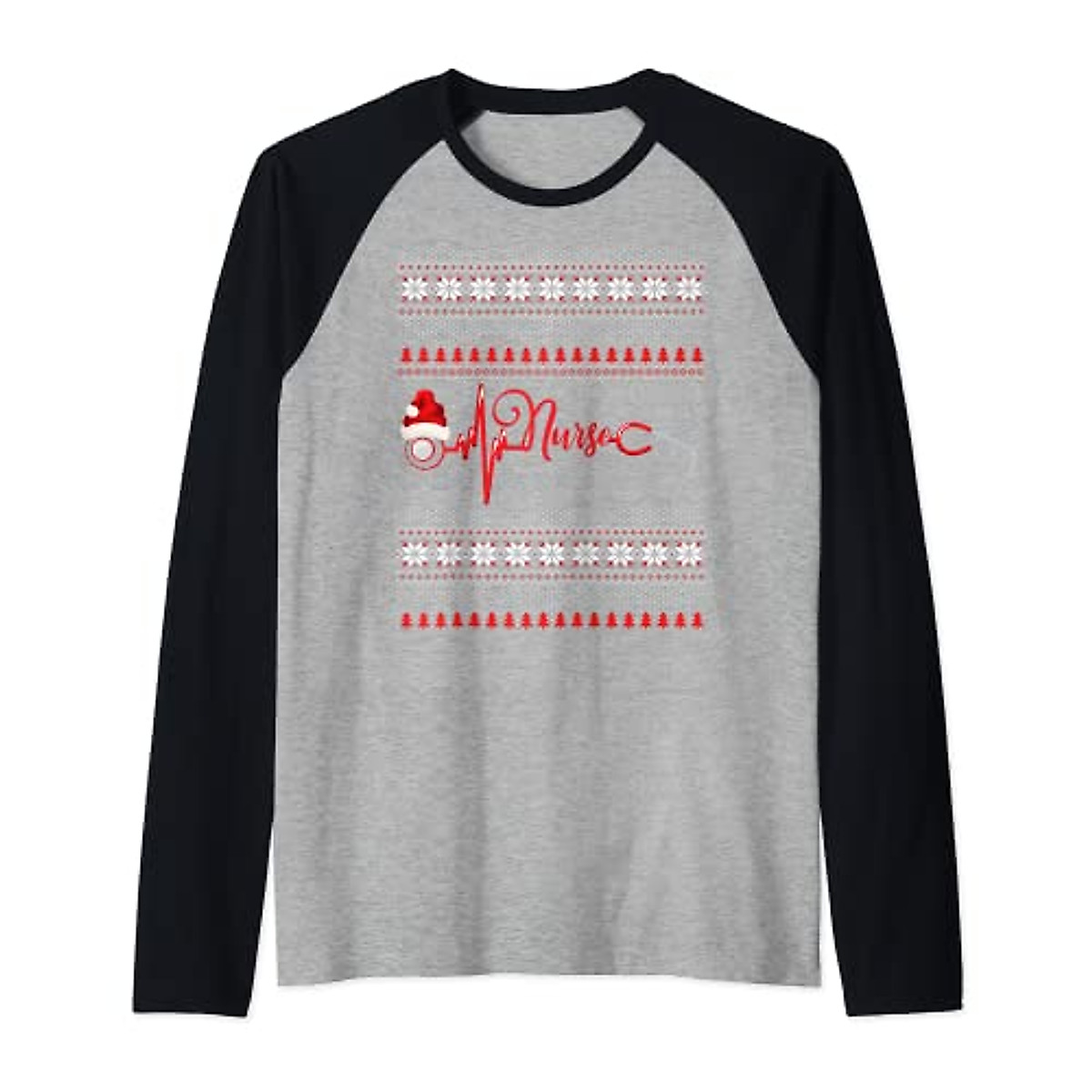 Stethoscope Heartbeat Santa Costume Ugly Christmas Nurse Raglan Baseball Tee