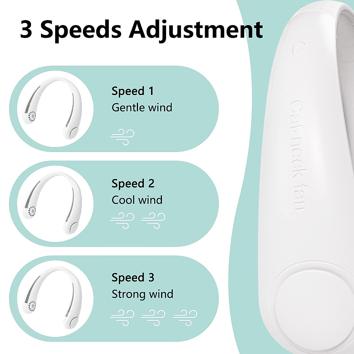 YOULEY Portable Neck Fan, Hands Free Bladeless Neck Fan 360° Bendable Small Fan Cooling USB Fan Rechargeable Personal Fan 3 Speeds Wearable Neck Fans for Home Office Outdoor Travel Sports (White)