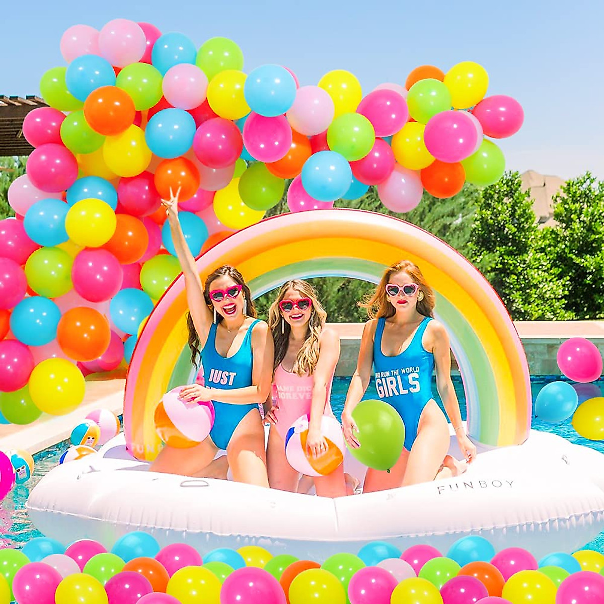 100Pcs Summer Pool Party Balloon Garland Arch Kit, Summer Beach Balloons Garland Tropical Party Decoration for Pool Party Summer Baby Shower Birthday Party Decorations Swimming Beach Party Supplies