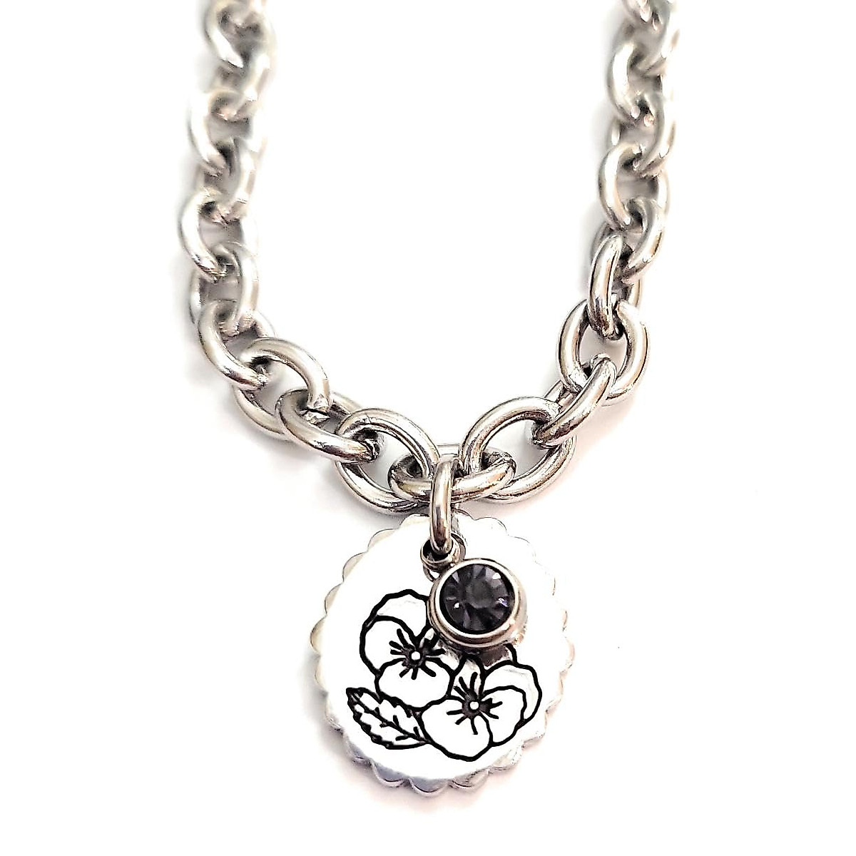 February Birthstone Charm Bracelet and Birth Month Violet Flower Simple Dainty Gift for Her Mom Daughter