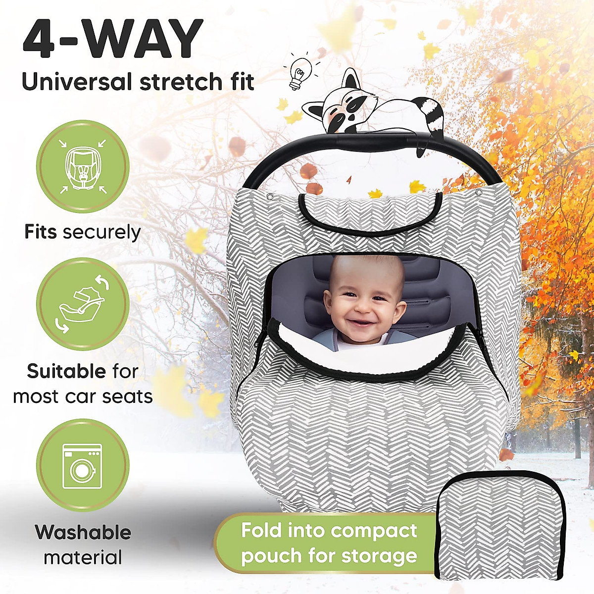 KeaBabies Car Seat Cover for Babies and Portable Diaper Changing Pad - Baby Car Seat Canopy for Spring, Autumn, Winter - Waterproof Foldable Baby Changing Mat - Universal Stretch Fit Car Seat Cover