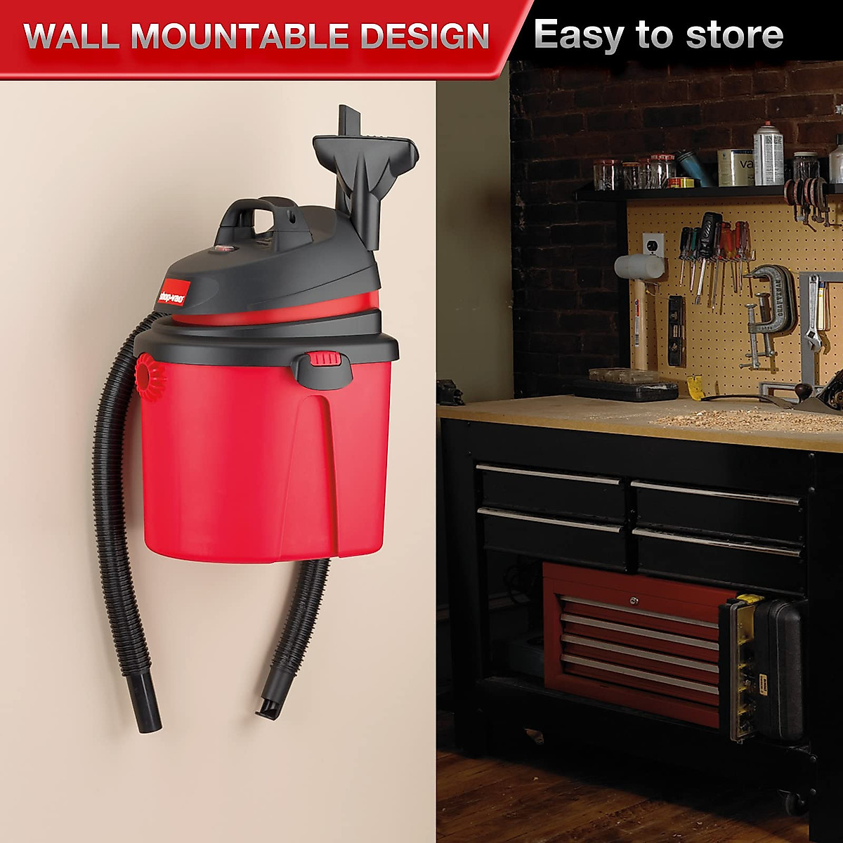 Shop-Vac 4 Gallon 4.0 Peak HP Wet/Dry Vacuum, Portable Compact Shop Vacuum with Tool Holder, Wall Bracket & Attachments, Ideal for Home, Jobsite, Garage, Car & Workshop. 5890470