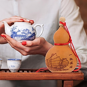 Housoutil 2PCS Natural Wine Gourd, Hollow Calabash Outdoor Portable Water Bottle with Lid for Water, Wine, Medicine Gourd (6.6in tall)500 ml