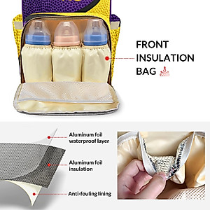 Anneunique Personalized Purple Yellow Basketball Print Tote Bag Backpacks Custom with Text Mommy Bag Gift for Boy Girl