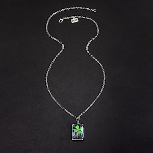Dried Leaves Lucky 4-Leaf Clover Sunflower Pendant Necklace St. Patrick's Day Square round Glass Love and Luck Plant Jewelry for Women Gift-Clover