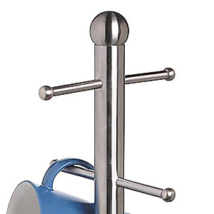 6 Cup Mug Tree Holder Tabletop Coffee Tea Kitchen Storage Rack Silver With Non-Sip Base Drinkware Shelf For Home Kitchen Mug Rack Tree Stainless Steel Countertop Stand Cabinet Holder Shelf Coffee Cup