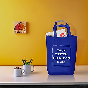 DISCOUNT PROMOS Custom Large Reusable Heavy Duty Tote Bag - 50 Pack - Personalized Logo, Text - Beach Shopping Bag - Reflex Blue