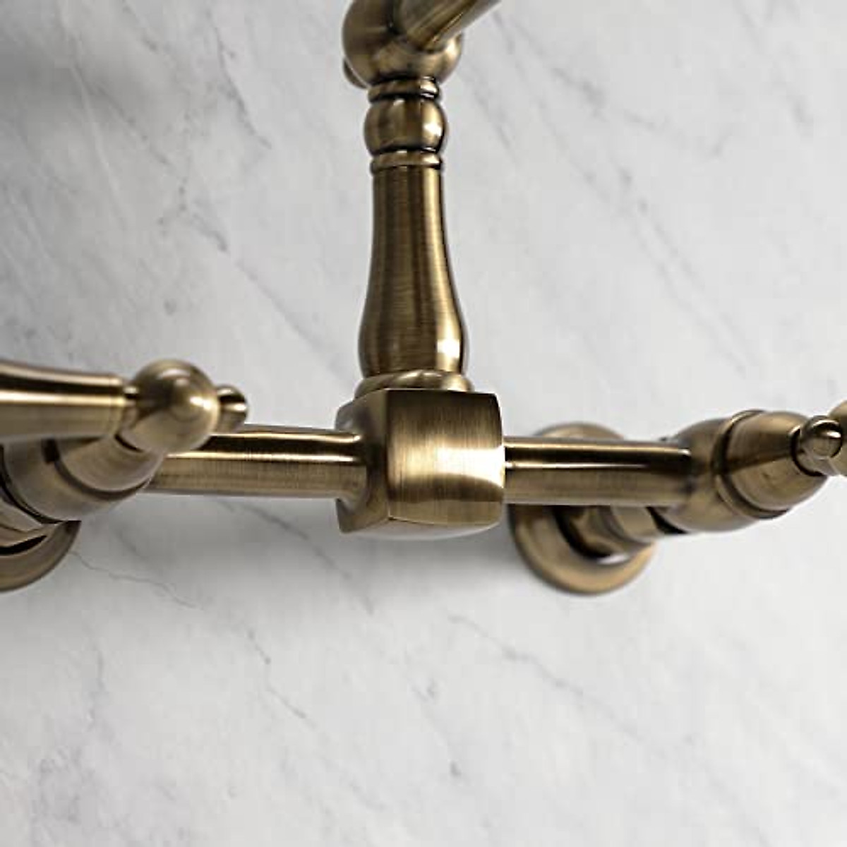 Kingston Brass KS1243AL Heritage Bridge Kitchen Faucet, 9-7/16 inch in Spout Reach, Antique Brass