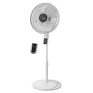 Lasko S16614 Oscillating 16″ Adjustable Pedestal Stand Fan with Timer, Thermostat and Remote for Indoor, Bedroom, Living Room, Home Office & College Dorm Use, 16 Inch, White