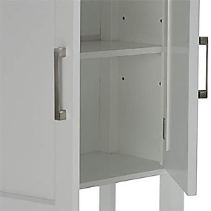 Pemberly Row Solid Wood Over The Toilet Storage Cabinet, 67" Bathroom Space Saver with Double Doors and Open Storage Shelf Organizer, Mid Century Freestanding Toilet Storage Rack in White