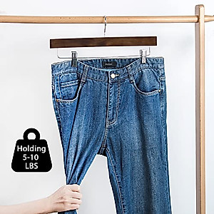 Nature-Smile Solid Lotus Wood Deluxe Wooden Pants Hangers Bottom Hanger Jeans Hanger Skirt Hanger with 2-Adjustable Clips Anti Rust Hook 20 Pack (Retro)