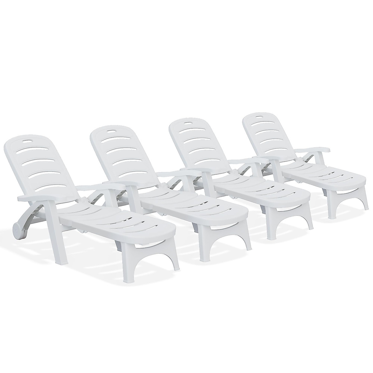 YITAHOME Outdoor Chaise Lounge on Wheels, Set of 4 PP Plastic Folding Patio Chairs with 5-Level Adjustable Backrest for Pool, Garden, Beach, Sunbathing, Yard, and Poolside Lounging