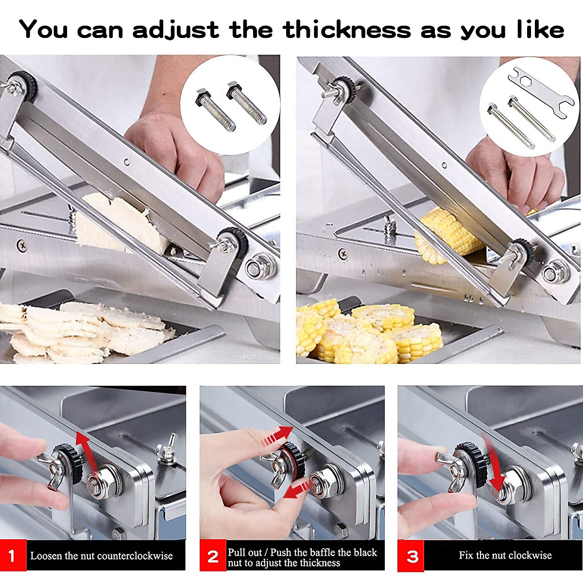 HENWAFX Manual Ribs Meat Chopper Slicer 13.5 inch Stainless Steel meat chopper for home use beef jerky slicer Frozen Meat Vegetable Food Chicken Duck and Fish Cutter (KD0288)