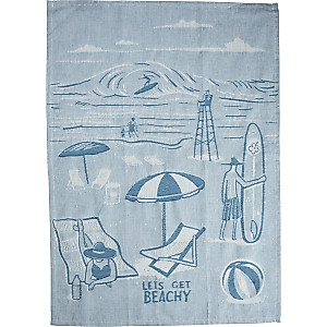 Country Primitive The Beach is My Happy Place Woven Cotton Jacquard Dishtowel Set of 2 Tea Towels