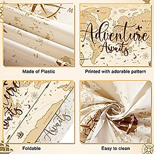 Travel Party Decoration Adventure Awaits Bon Voyage World Map Plastic Tablecloth Adventure Awaits Disposable Table Cover for Travel Retirement Wedding Graduation, 108 x 54 Inches (Khaki, 3 Pcs)